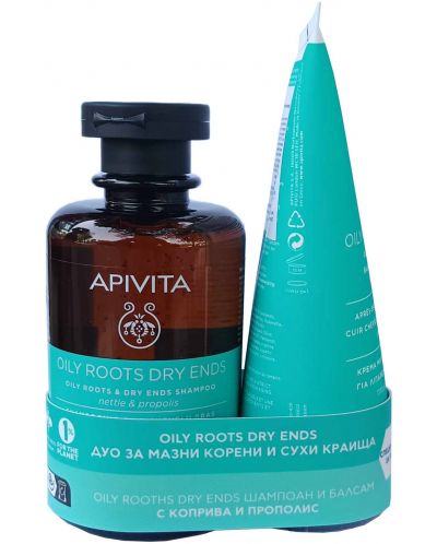 Apivita Комплект Oily Roots Dry Ends - Шампоан и Балсам, 250 + 150 ml | Ozone.bg