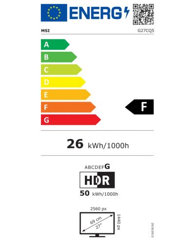 Гейминг монитор MSI - Optix G27CQ5, 27'', WQHD, 170Hz, 1ms, Curved ТОП ...