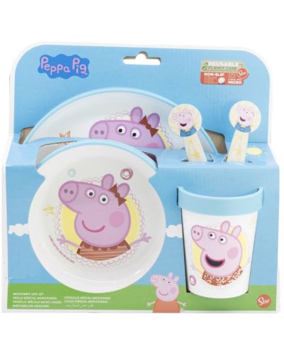 Комплект за хранене с неплъзгаща основа Stor - Peppa Pig Core, 5 части ...