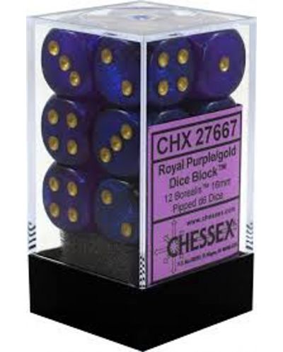 Комплект зарове Chessex Borealis Luminary Dice Block - Royal Purple/Gold, 12 броя | Ozone.bg