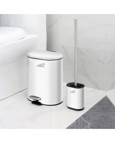 Комплект кошче и четка за тоалетна Inter Ceramic - 8355W, 6 L, бял мат ...