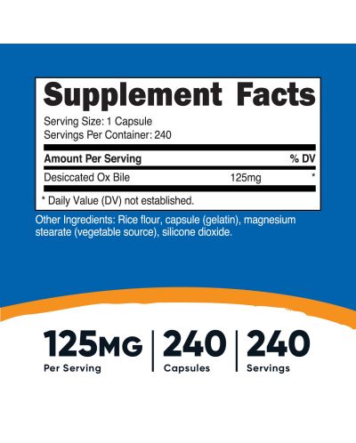 Ox Bile, 125 mg, 240 капсули, Nutricost | Ozone.bg