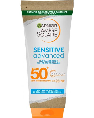 Garnier Ambre Solaire Сънцезащитно мляко Sensitive Advanced, SPF 50, 200 ml | Ozone.bg