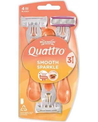 Wilkinson Sword Quattro Дамска самобръсначка Smooth Sparkle, 3 броя ...