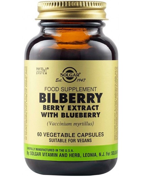 Bilberry Berry Extract With Blueberry, 60 растителни капсули, Solgar | Ozone.bg