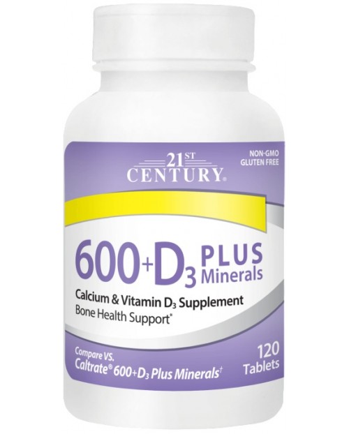 Calcium 600 mg + D3 Plus Minerals, 120 таблетки, 21st Century | Ozone.bg
