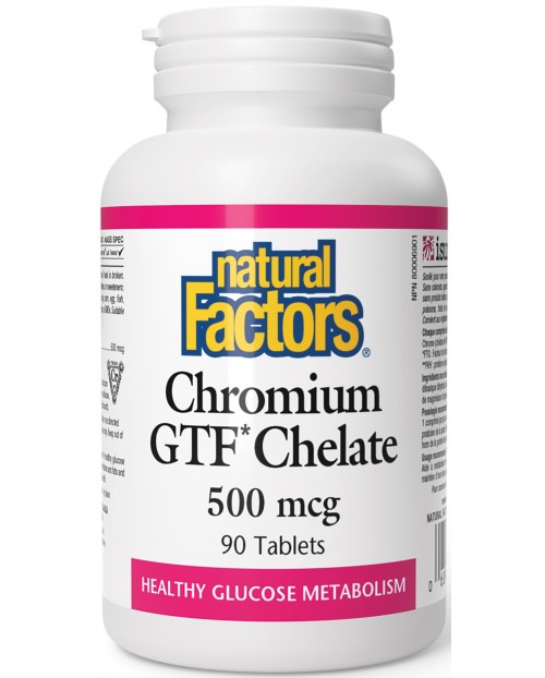 Chromium GTF Chelate, 500 mcg, 90 таблетки, Natural Factors | Ozone.bg