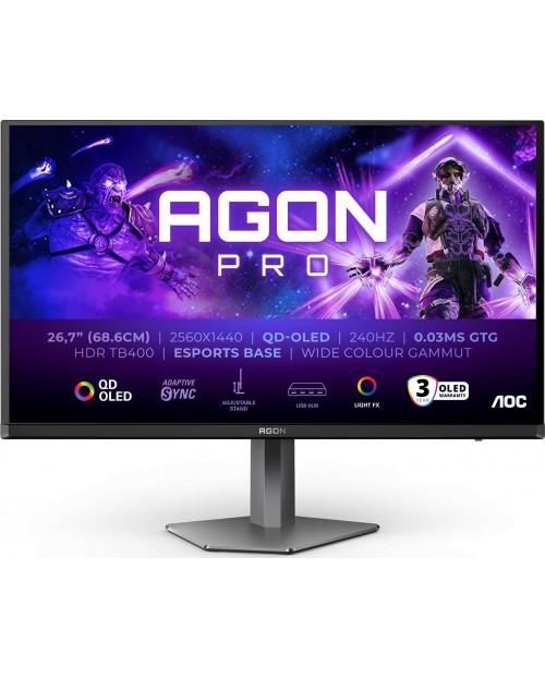 Гейминг монитор AOC - AGON AG276QZD2, 26.7'', 240Hz, 0.3ms, QD-OLED ТОП цена | Ozone.bg