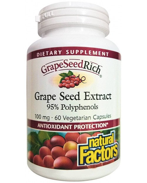 GrapeSeedRich Grape Seed Extract, 100 mg, 60 веге капсули, Natural Factors | Ozone.bg
