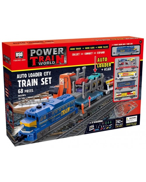 Игрален комплект BSQ Power Train World - Товарен влак с вагон автовоз ...