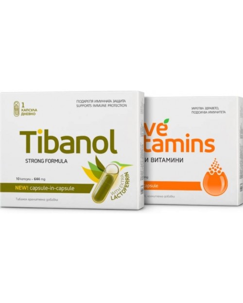 Комплект Здраве Live Vitamins + Tibanol, 30 + 10 капсули, Vitaslim ...