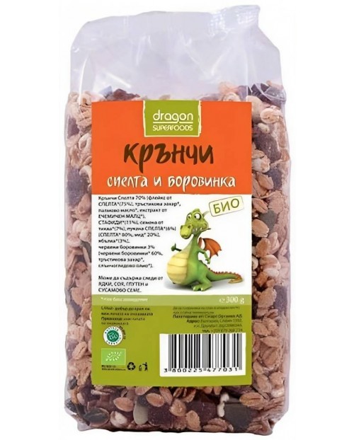 Крънчи спелта и червени боровинки, 300 g, Dragon Superfoods | Ozone.bg