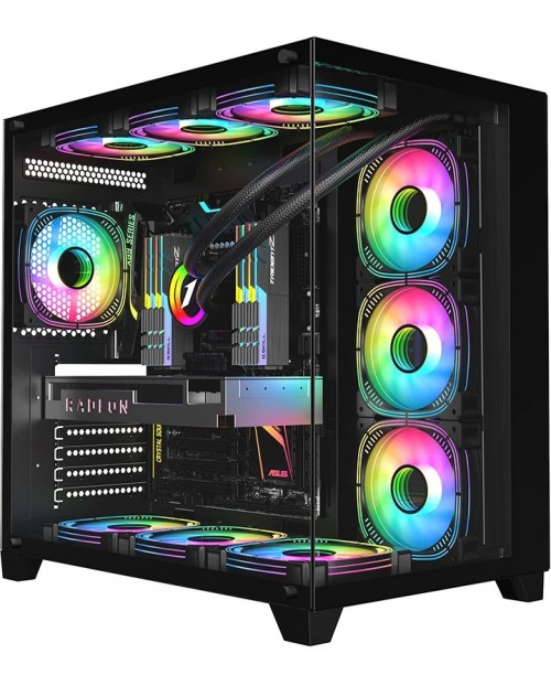 Кутия 1stPlayer - MEGAVIEW MV8 Black, mid tower, черна/прозрачна | Ozone.bg