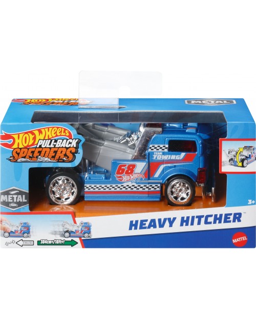 Метална количка Hot Wheels Pull-Back Speeders - Heavy Hitcher, 1:43 ...