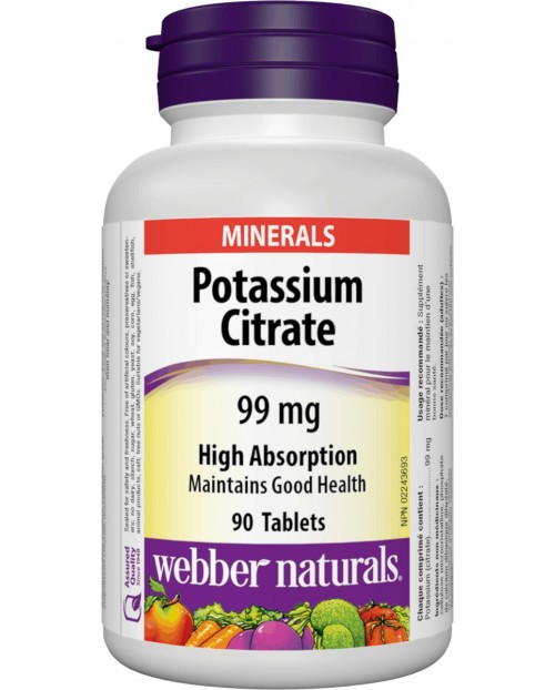 Potassium Citrate High Absorption, 99 mg, 90 таблетки, Webber Naturals ...