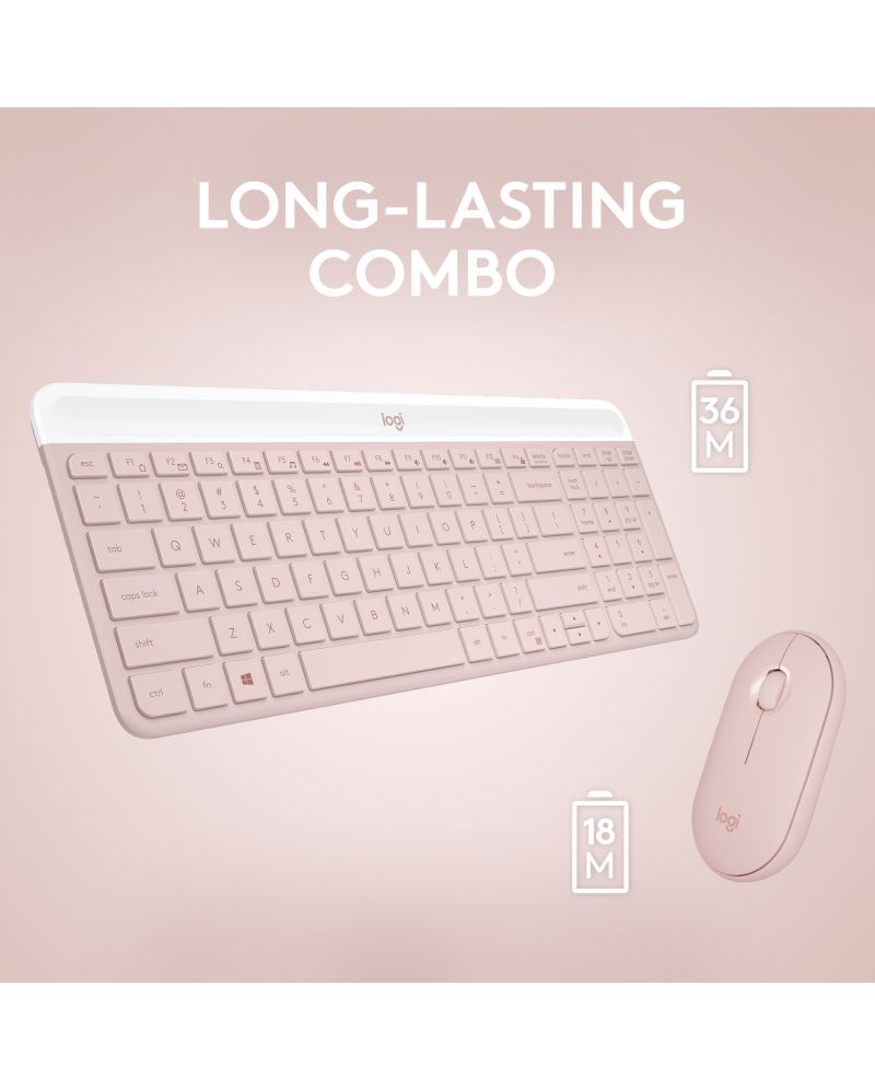 Комплект мишка и клавиатура Logitech - MK470 Slim Combo, безжични, rose ...