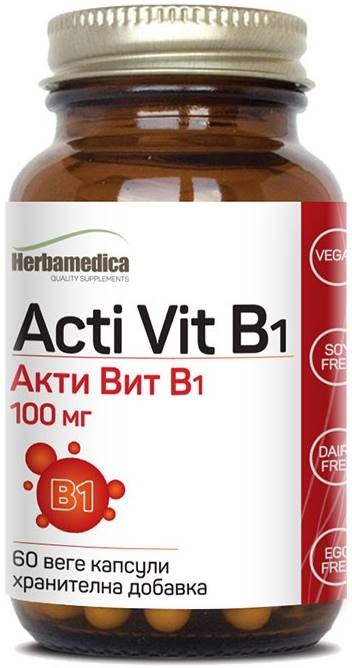 Acti Vit B1, 100 mg, 60 веге капсули, Herbamedica | Ozone.bg