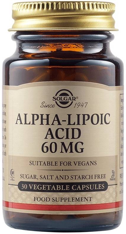 Alpha Lipoic Acid, 60 mg, 30 растителни капсули, Solgar | Ozone.bg