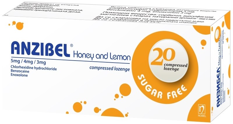 Анзибел, мед и лимон, 20 таблетки за смучене, Nobel | Ozone.bg