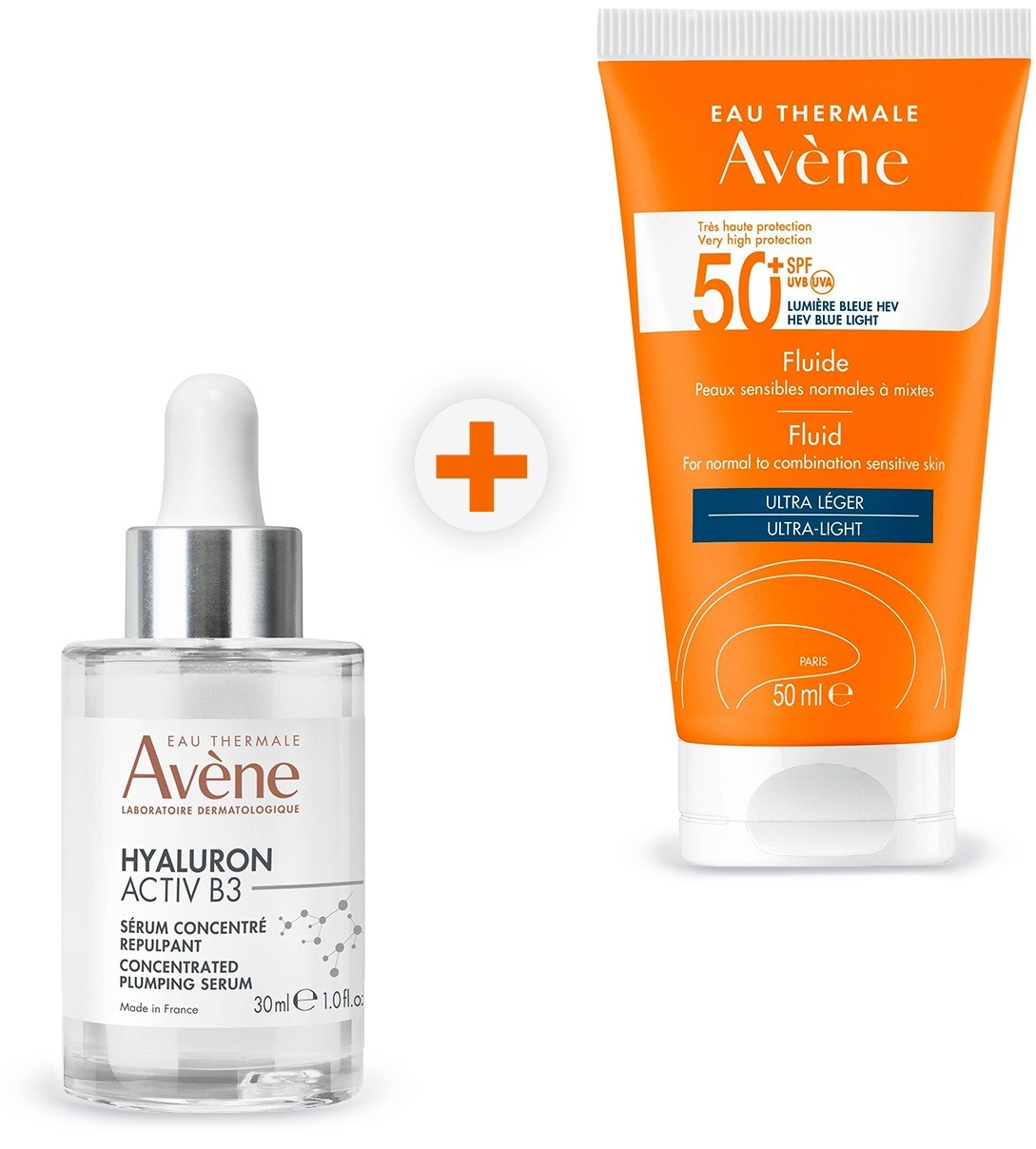 Avène Hyaluron Activ B3 & Sun Комплект - Серум и Слънцезащитен флуид, SPF 50+, 30 + 50 ml ...