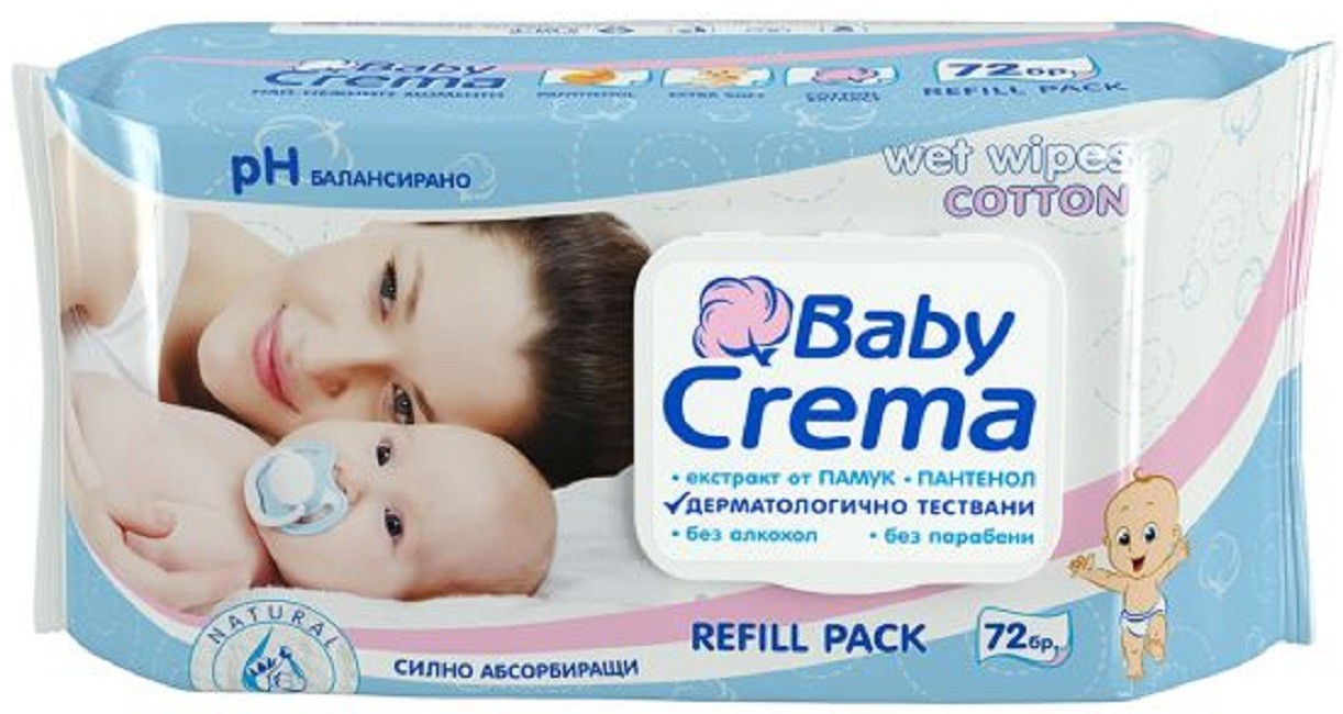 Мокри кърпички Baby Crema - 72 броя | Добра цена | Ozone.bg