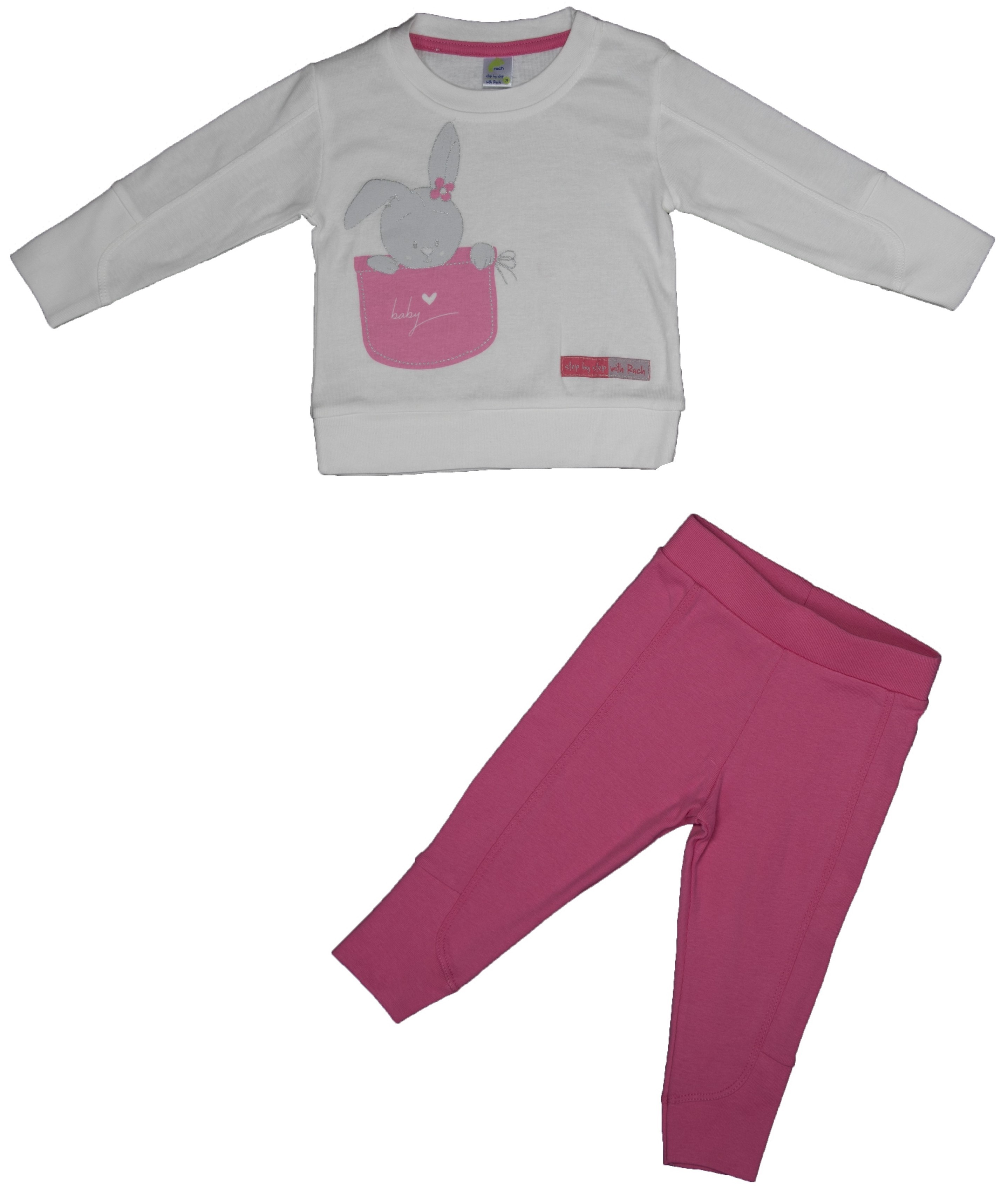 Бебешки комплект от 2 части Rach - Bunny Love, 68 cm, тъмнорозов ...