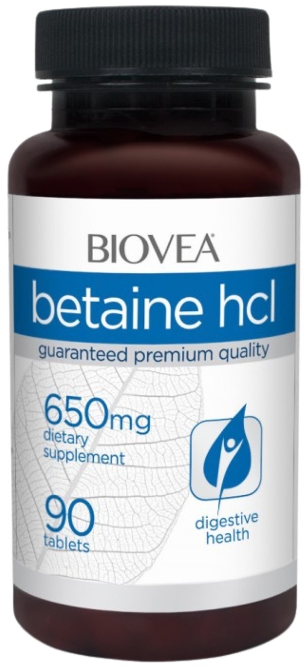 Betaine HCL, 650 mg, 90 таблетки, Biovea | Ozone.bg