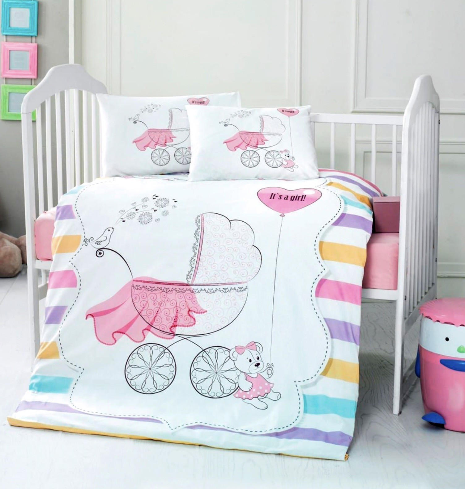 Бебешко спално бельо от 3 части Chipolino - Розово сърце | Добра цена ...