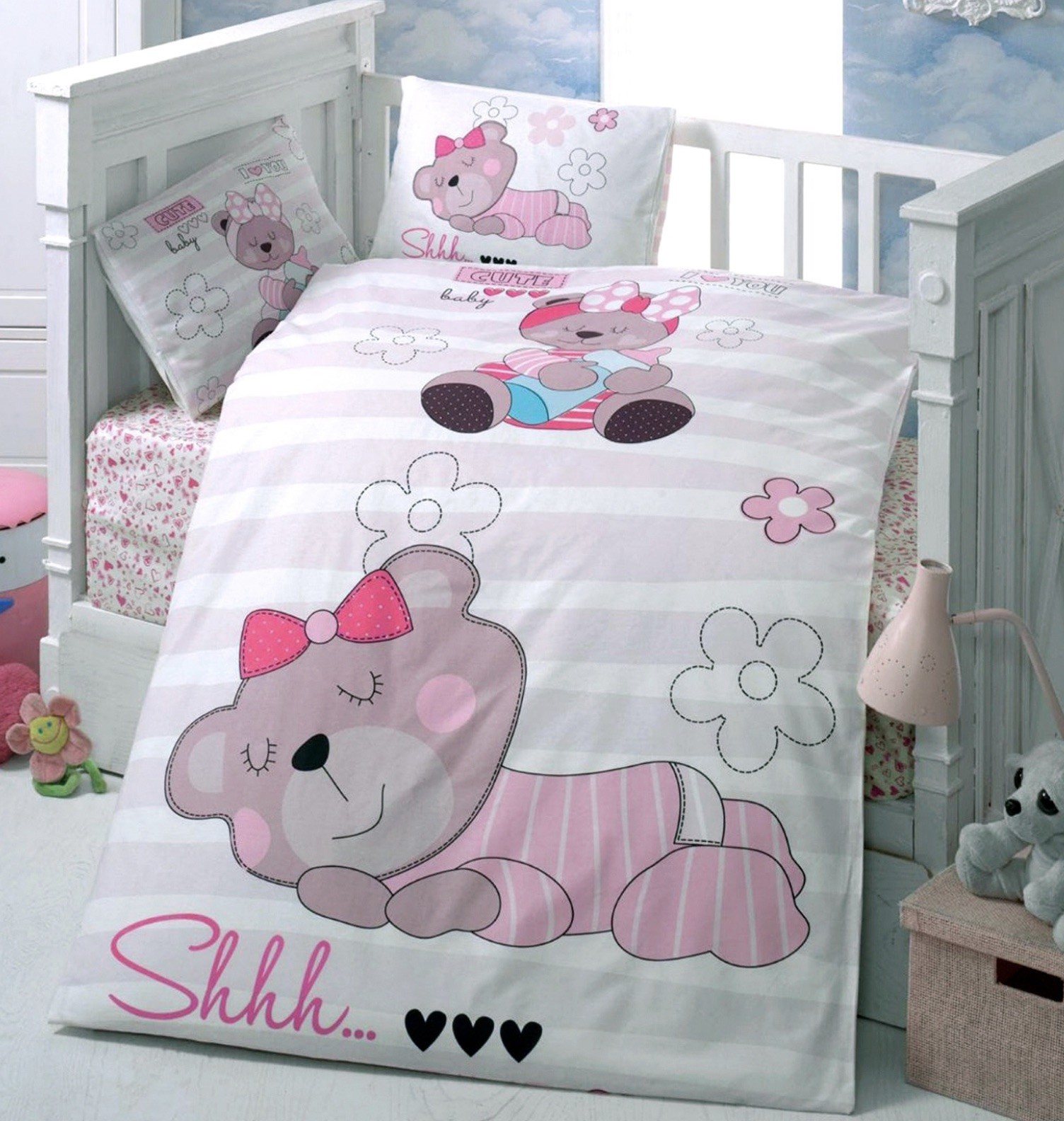 Бебешко спално бельо от 3 части Chipolino - Розово мече | Добра цена ...