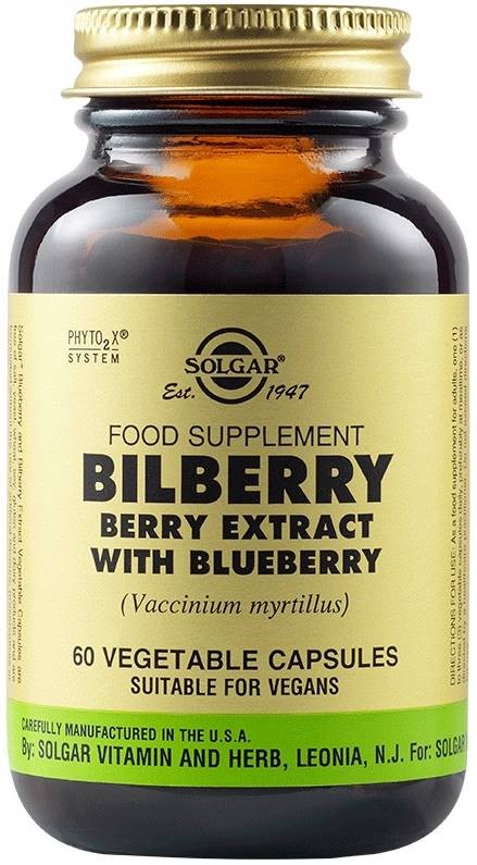 Bilberry Berry Extract With Blueberry, 60 растителни капсули, Solgar ...