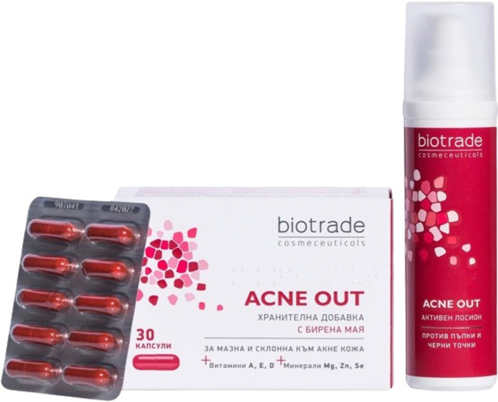 Biotrade Acne Out Комплект - Хранителна добавка и Активен лосион против ...