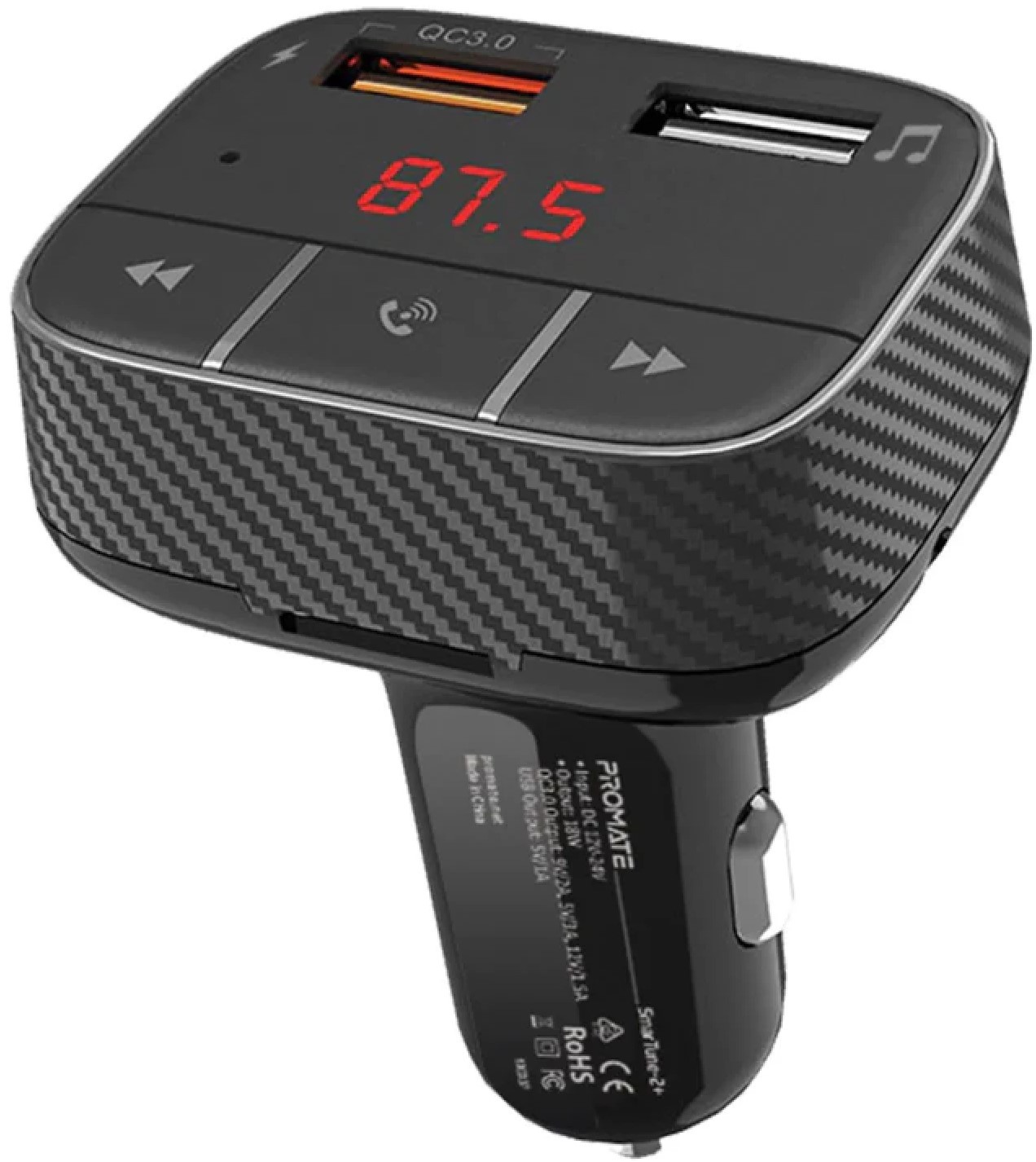 Bluetooth FM трансмитер ProMate - SmarTune-2+, QC 3.0, черен | Ozone.bg