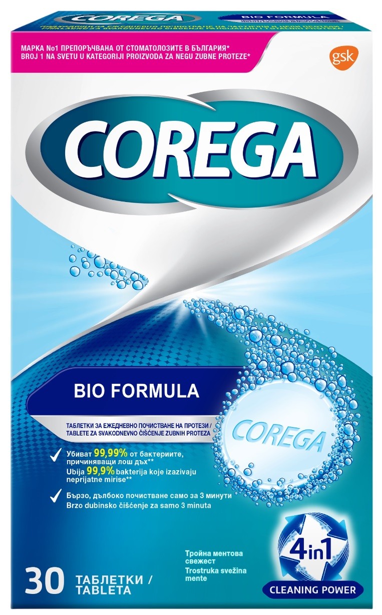 Corega Почистващи таблетки за протези Bio Formula, 30 броя | Ozone.bg