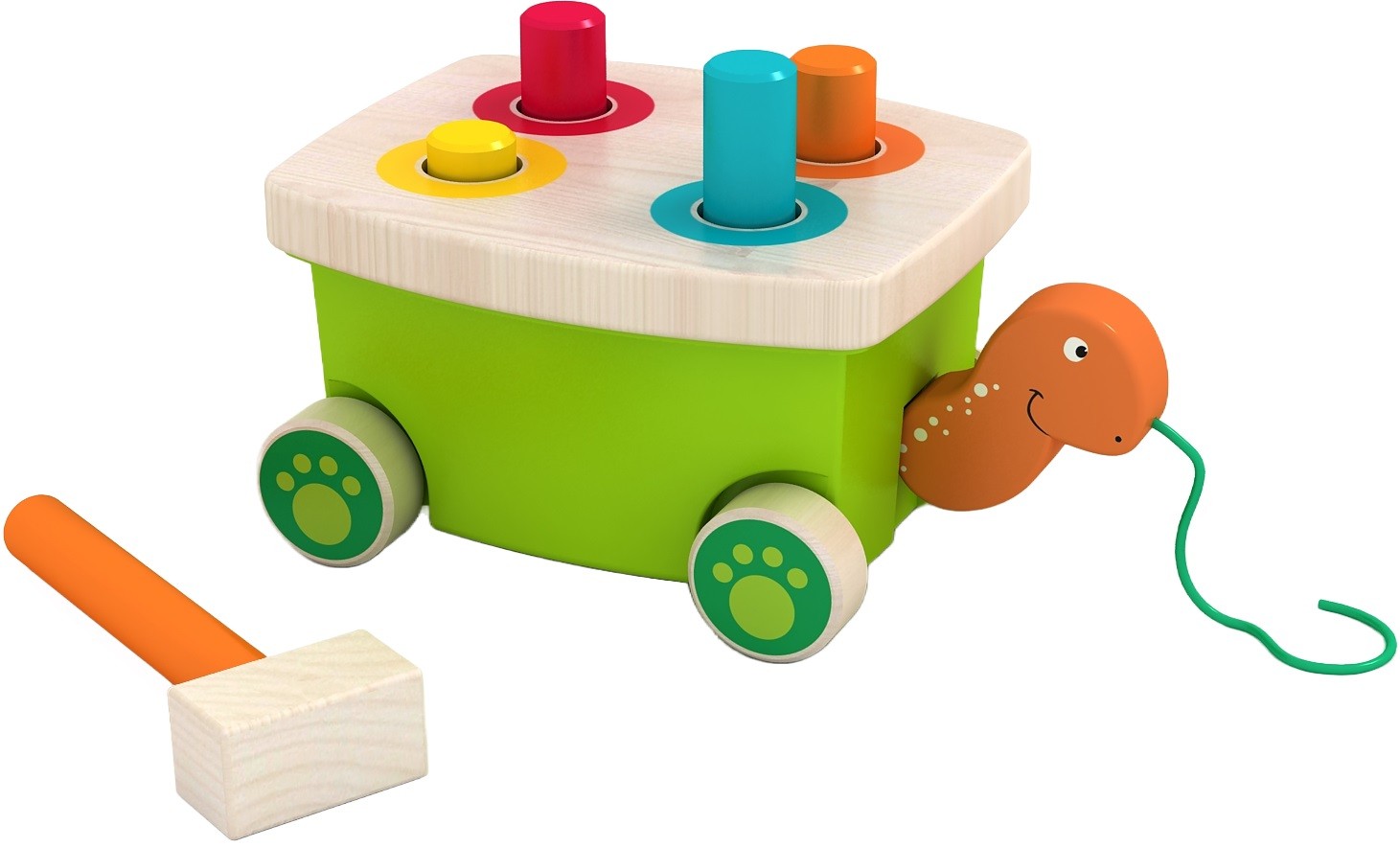 Дървена играчка Acool Toy - Костенурка с колелца и чукче | Отлична цена ...