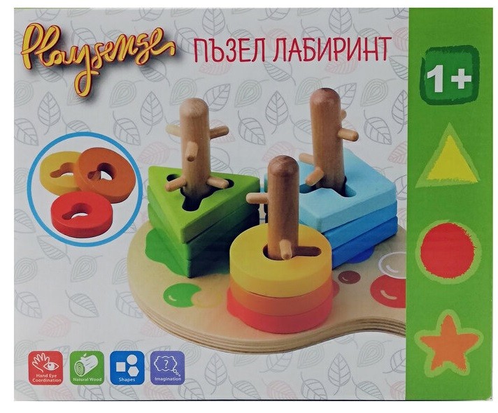 Дървен пъзел за нанизване Playsense - Лабиринт | Отлична цена | Ozone.bg