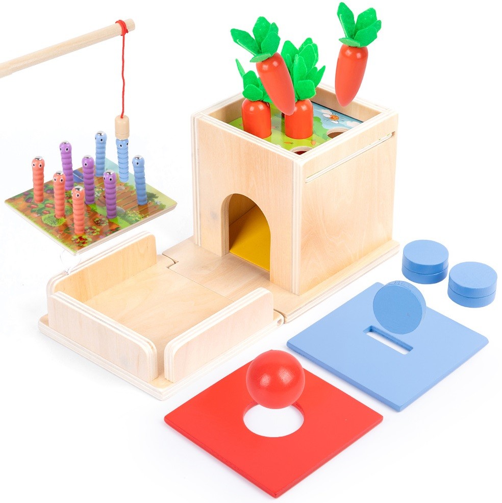 Дървена играчка 4 в 1 Acool Toy - Монтесори детска дървена кутия ...