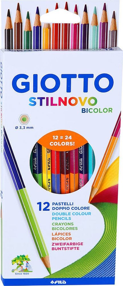 Двувърхи цветни моливи Giotto Stilnovo - Bicolor, 12 броя | Ozone.bg