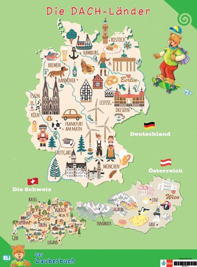 Двустранно учебно табло по немски език за 3. - 4. клас Die DACH-Lander | Ozone.bg