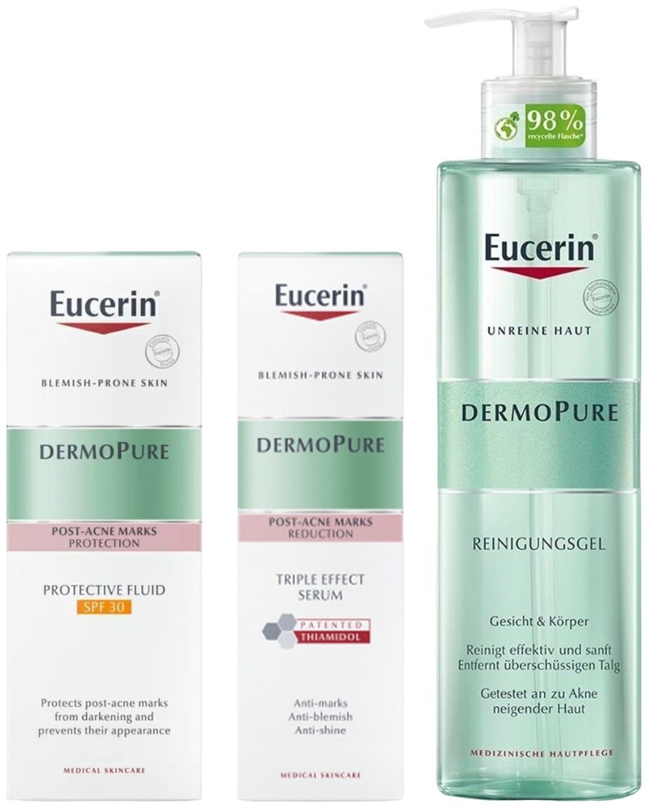 Eucerin DermoPure Комплект - Серум, Измиващ гел и Защитаващ флуид, SPF ...