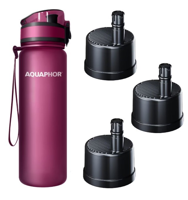 Филтрираща бутилка за вода Aquaphor - City, 0.5 l, 3 филтъра, руби ...