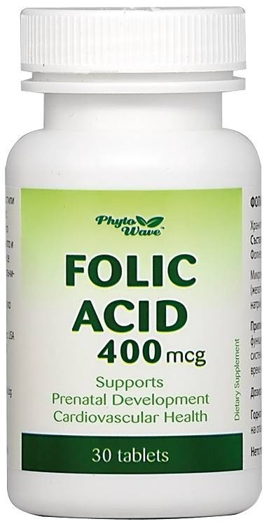 Folic Acid, 400 mcg, 30 таблетки, Phyto Wave | Ozone.bg