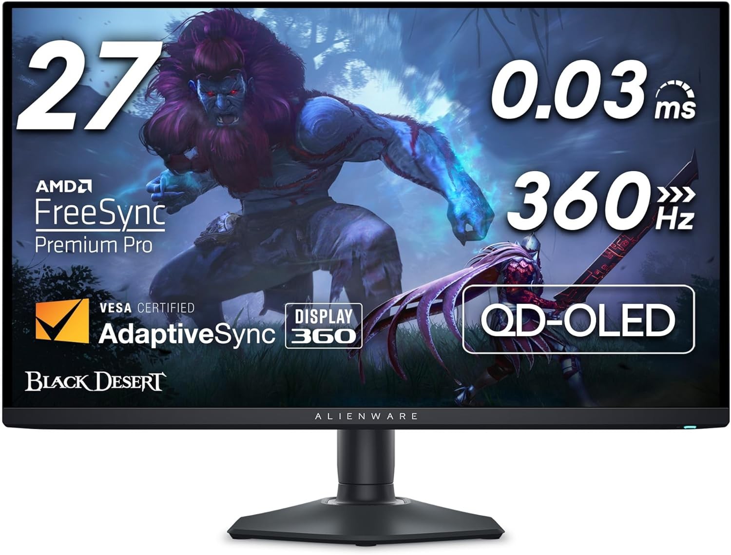 Гейминг монитор Dell - Alienware AW2725DF, 27'', 360Hz, 0.03 ms, OLED ...