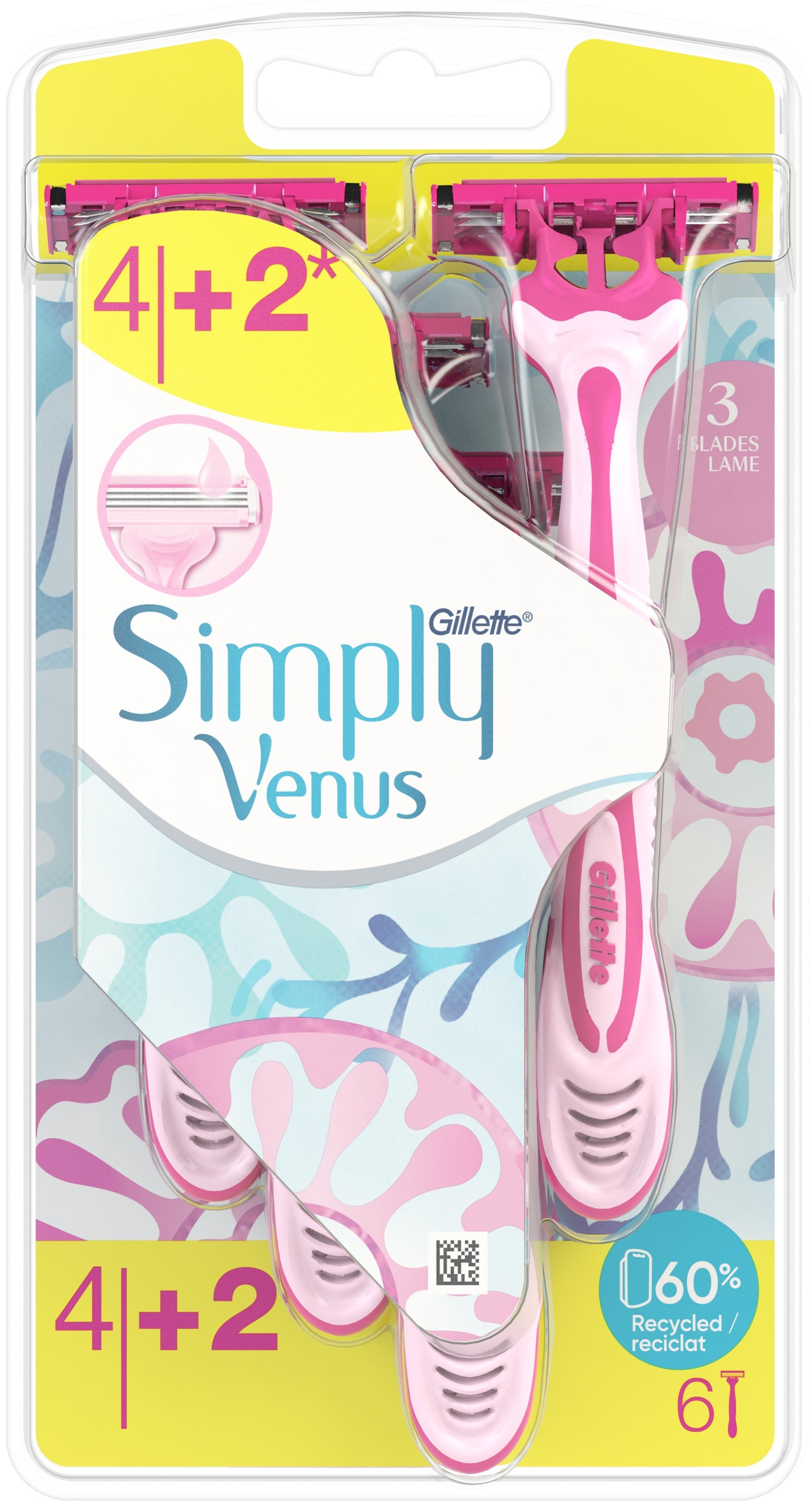 Gillette Venus 3 Дамска самобръсначка Simply, 4 + 2 броя | Ozone.bg