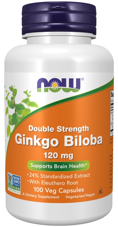 Ginkgo Biloba, 120 mg, Double Strength, 100 капсули, Now | Ozone.bg
