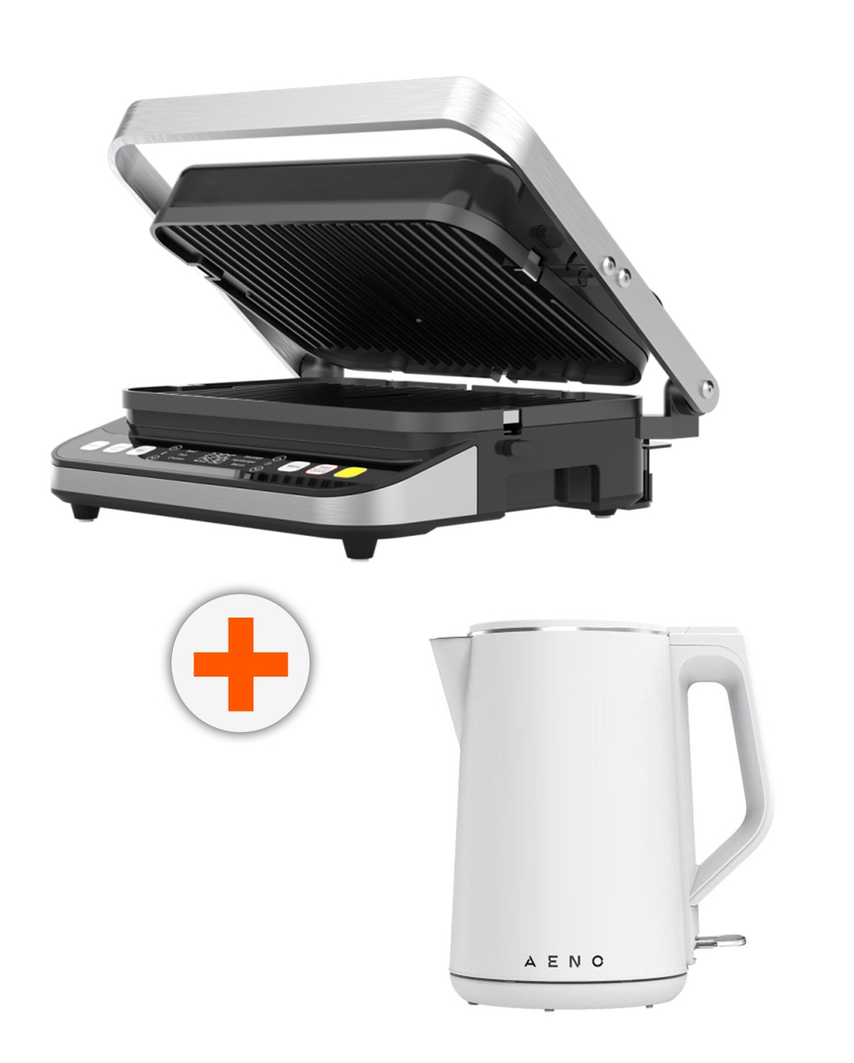 Грил AENO - EG5, 2000W, незалепващо, оребрена, сив + Електрическа кана ...