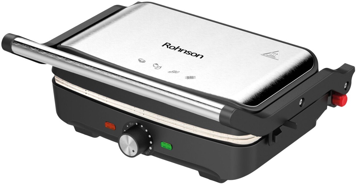 Грил-тостер Rohnson - R-2762, 1600W, незалепващо, оребрена, сребрист | Ozone.bg