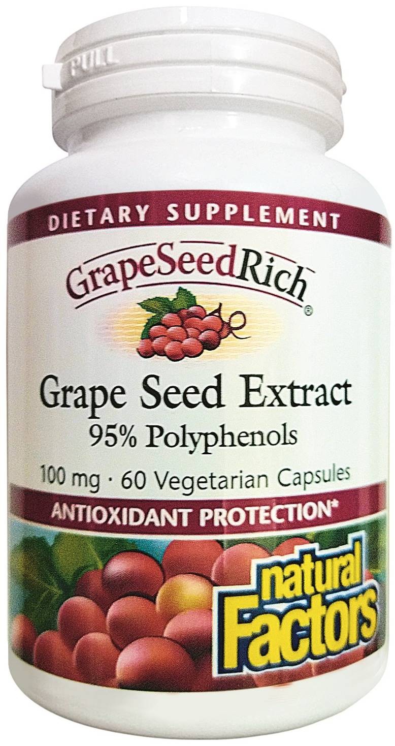 GrapeSeedRich Grape Seed Extract, 100 mg, 60 веге капсули, Natural ...