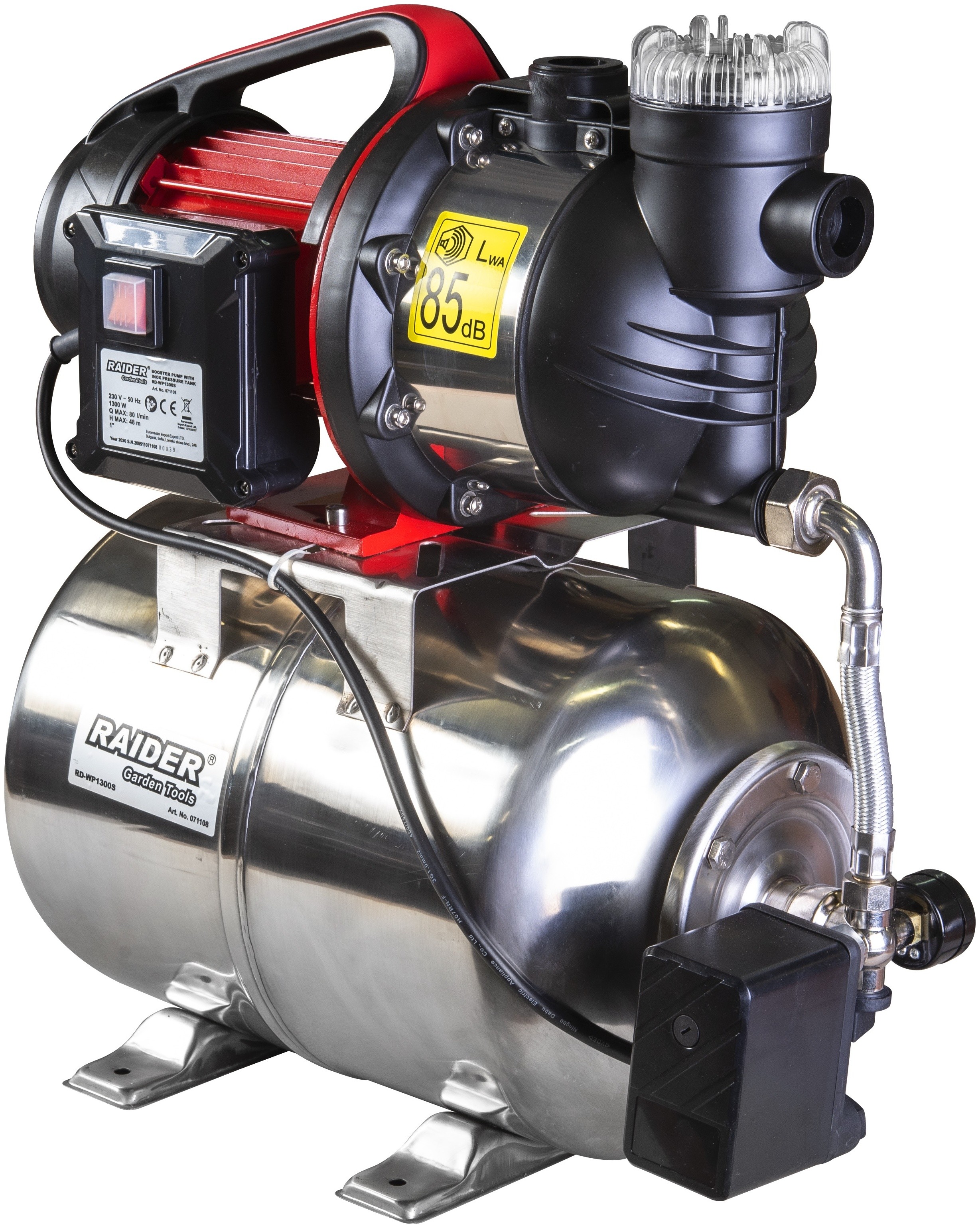 Хидрофорна помпа Raider - RD-WP1300S, 1300W, 1'', 80 l/min, 48 m | Ozone.bg