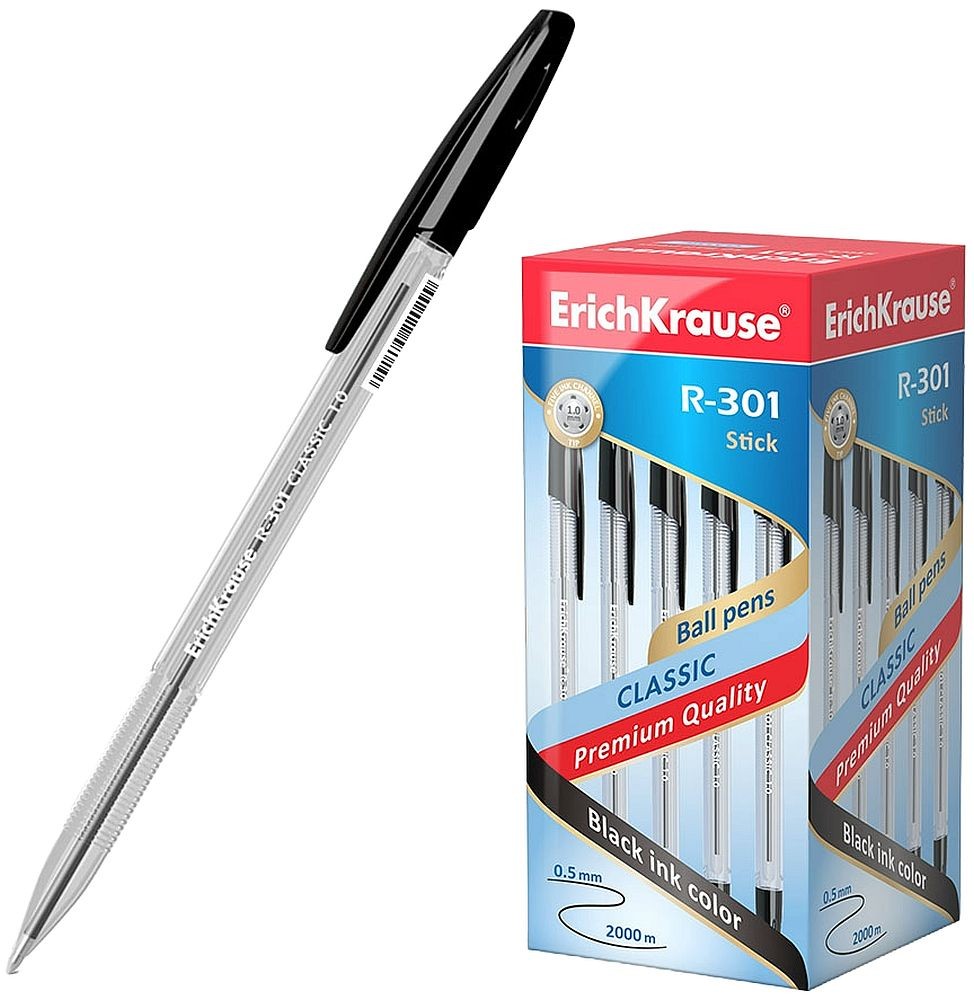 Химикалка Erich Krause R-301 Classic - 1.00 mm, черна | Ozone.bg