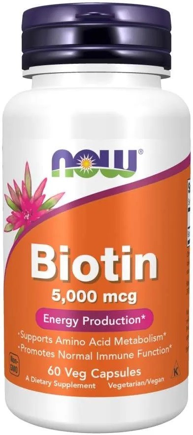 Хранителна добавка Now - Biotin, 5000 mcg, 60 растителни капсули | Ozone.bg